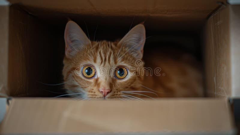 The Cat Inside Box.AI Generated Image Stock Image - Image of looking ...