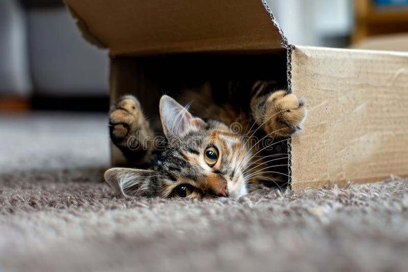 A Cat is Inside a Cardboard Box and Looking Out Generated by AI Stock ...