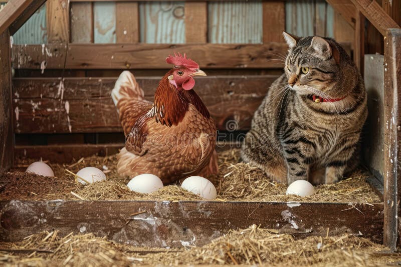 The Cat Inside the Chicken Coop Stock Illustration - Illustration of ...