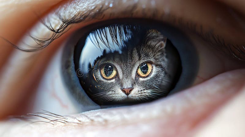 Cat Inside Iris of Human Eye Reflection Stock Image - Image of hunter ...