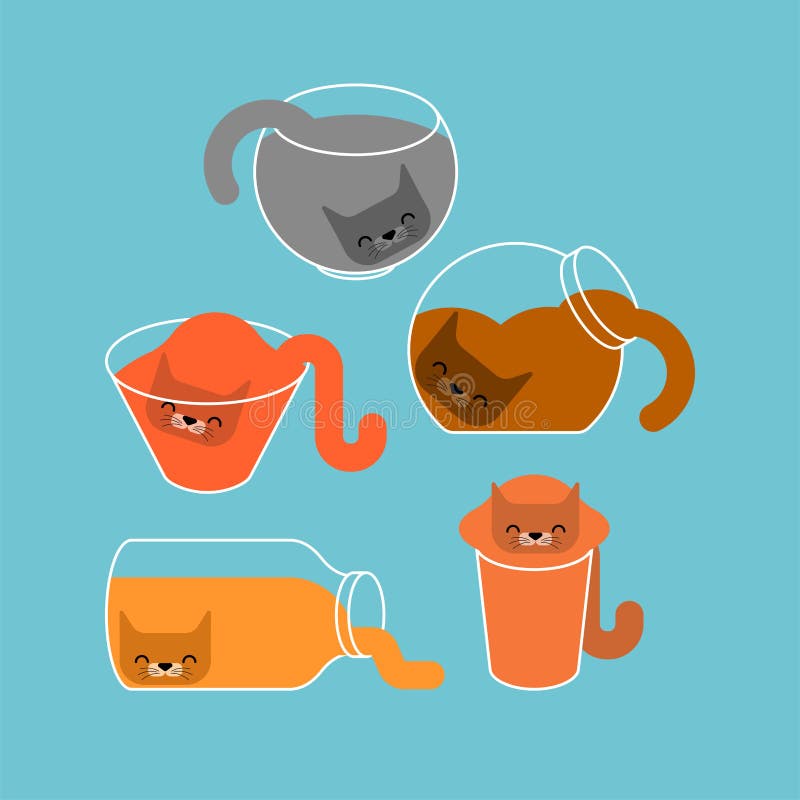 Cat Inside Jar Set. Kitten Inside Transparent Glass Pot Stock Vector ...