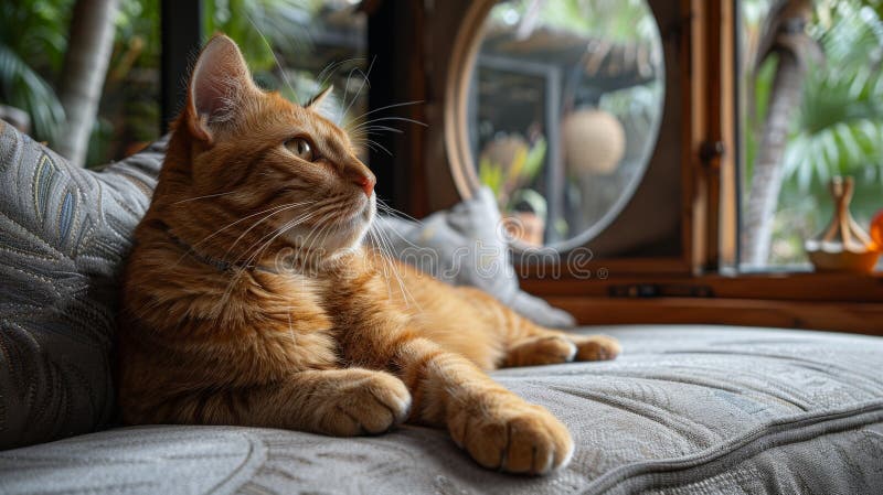 Cat Inside a Round Modern Family Room. Generative AI Stock Image ...