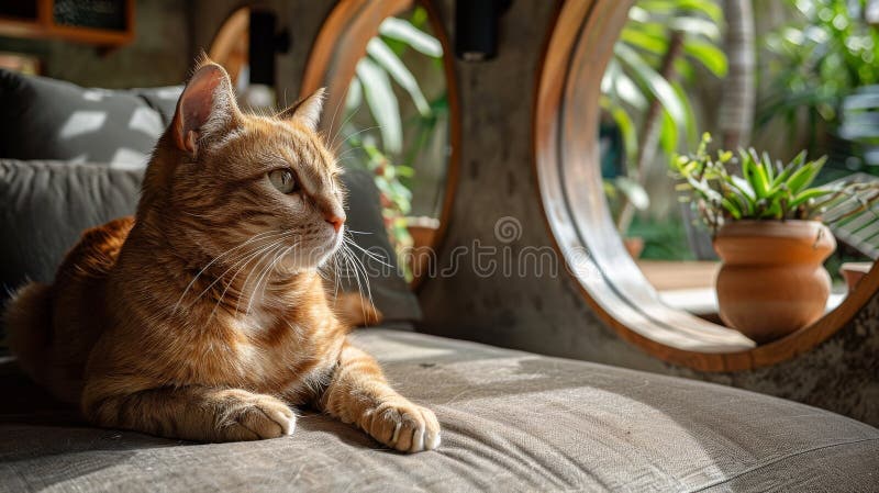 Cat Inside a Round Modern Family Room. Generative AI Stock Photo ...