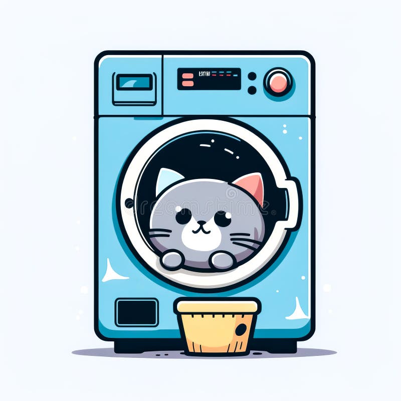 Cat Inside the Washing Machine, Generative AI. Stock Illustration ...