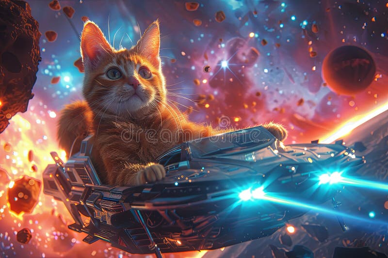 Cat Intergalactic Space Pilot Character Illustration Astronaut Helmet ...