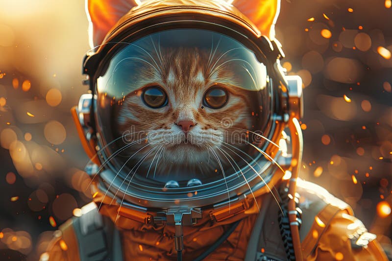 Cat Intergalactic Space Pilot Character Illustration Astronaut Helmet ...