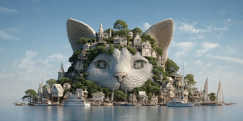 Cat Island Surreal Digital Art Stock Illustration - Illustration of ...