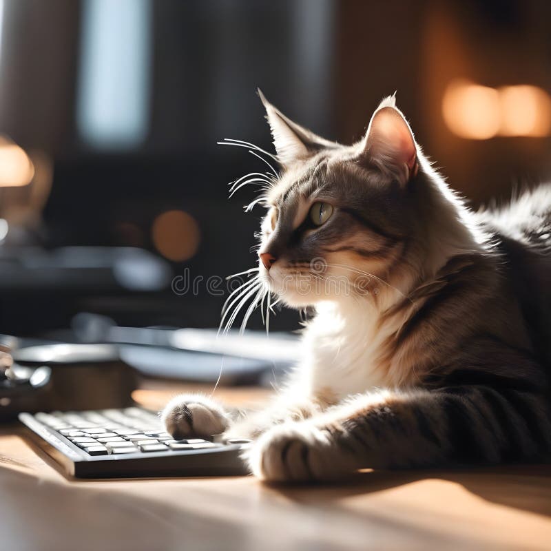 A Cat with Its Head Resting on a Keyboard in Front of a Computer ...