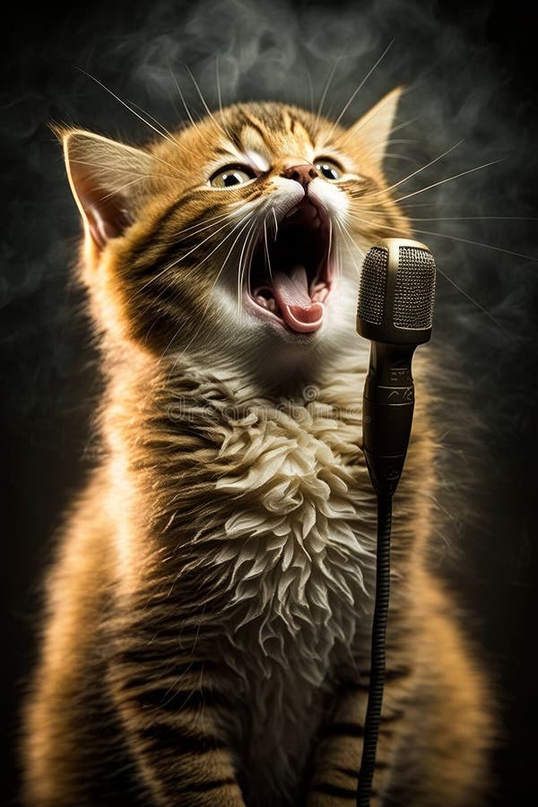 Cat with Its Mouth Open and Microphone in Front of it. Generative AI ...