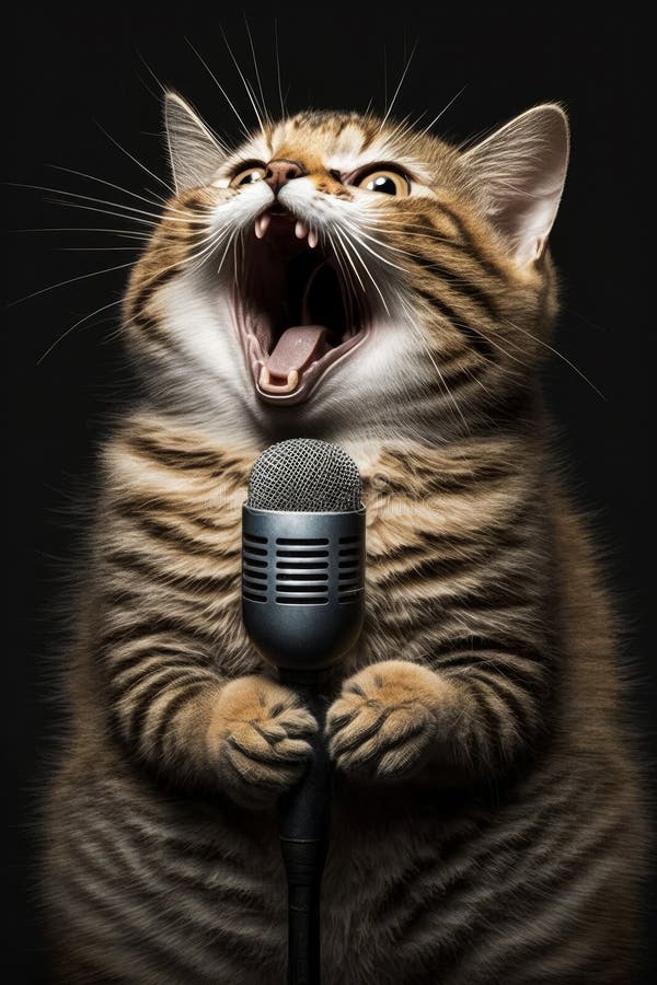 Cat with Its Mouth Open and Microphone in Front of it. Generative AI ...