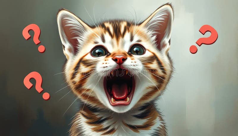 Cat with Its Mouth Open and a Question Mark Above it Stock Photo ...