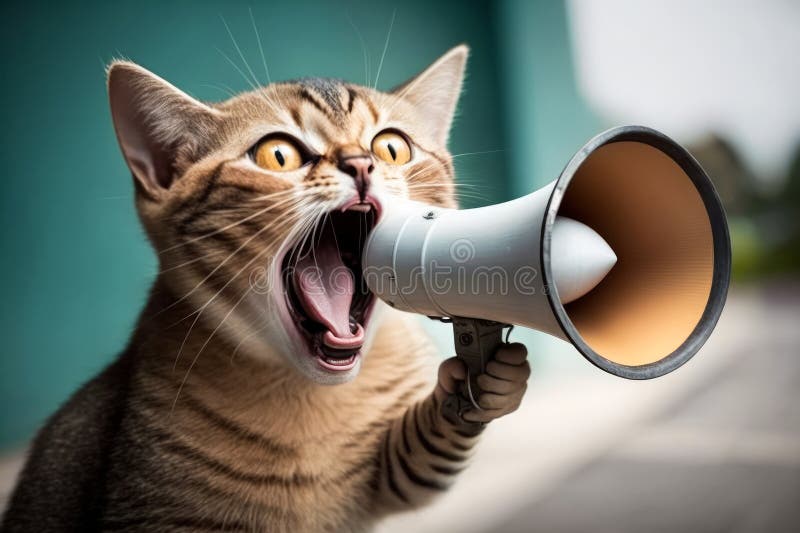 Cat with Its Mouth Open Yelling into Megaphone. Generative AI Stock ...