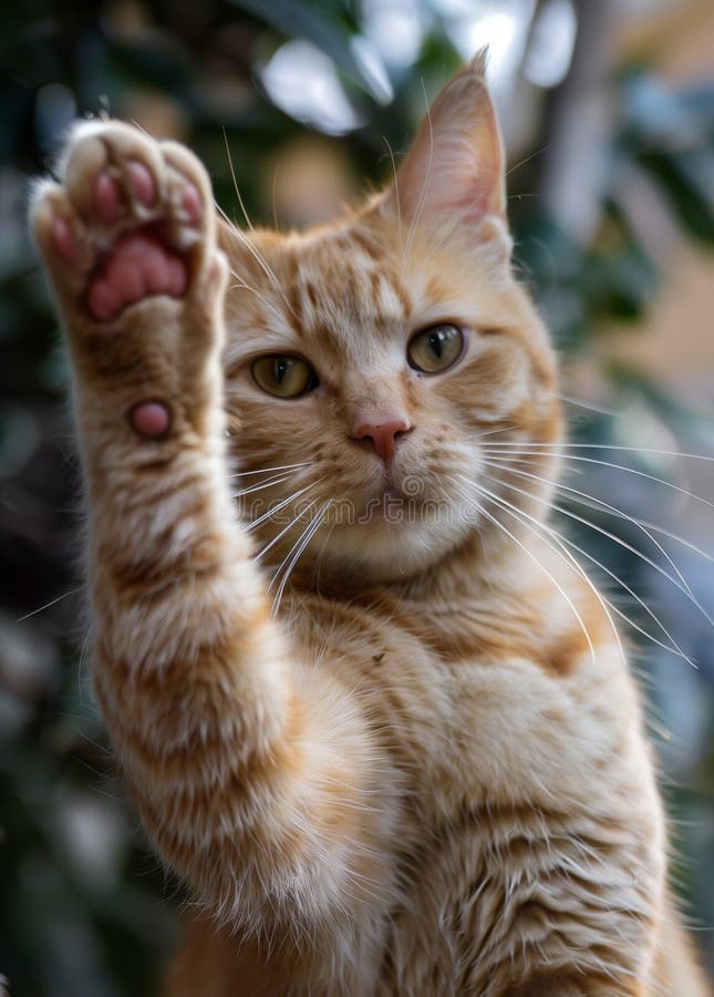 A Cat with Its Paw Raised Closeup Stock Photo - Image of blue, feline ...