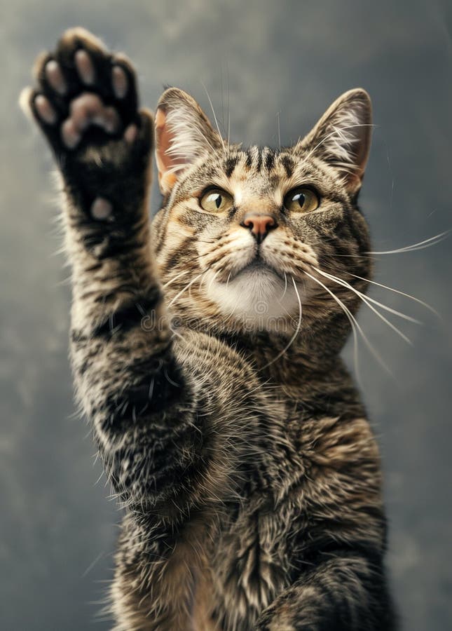 A Cat with Its Paw Raised Closeup Stock Image - Image of studio, kitten ...