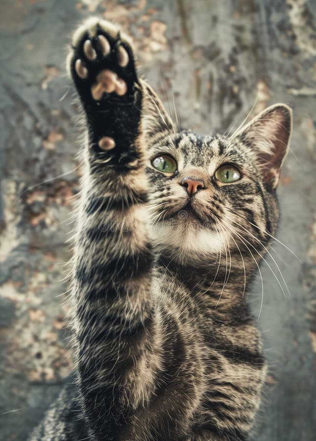 A Cat with Its Paw Raised Closeup Stock Photo - Image of pets, sweet ...