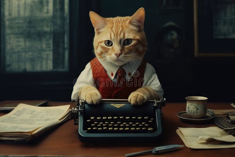 Cat in a Jacket and a Typewriter Stock Illustration - Illustration of ...