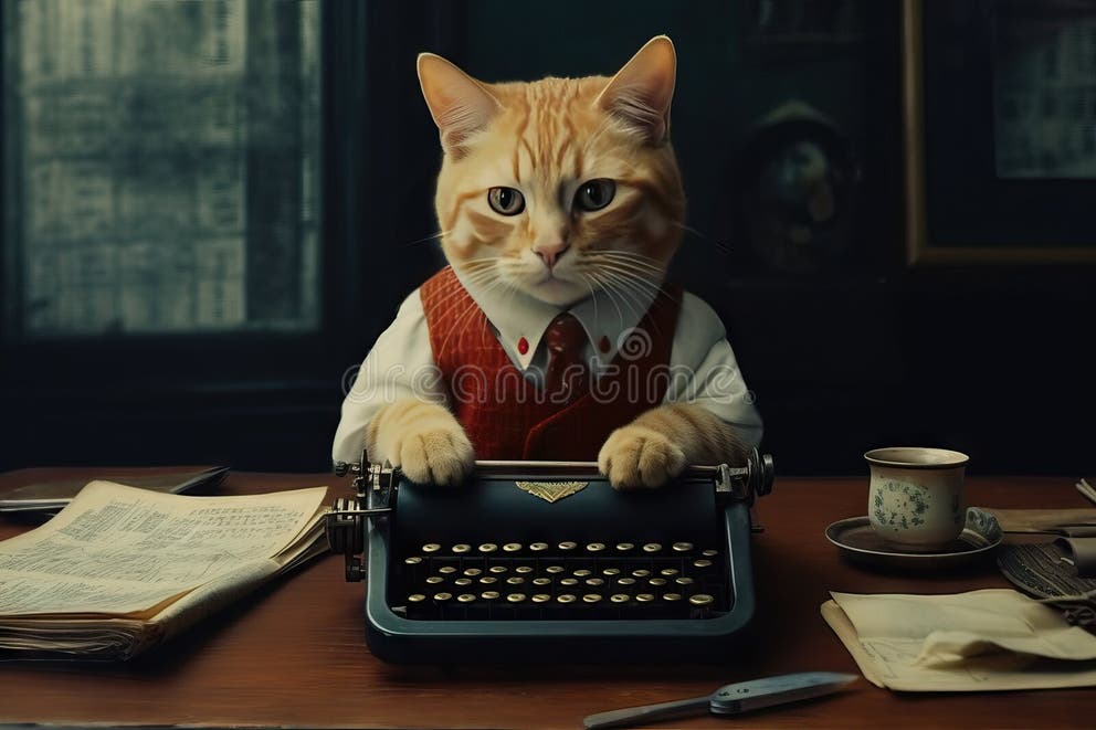 Cat in a Jacket and a Typewriter Stock Illustration - Illustration of ...