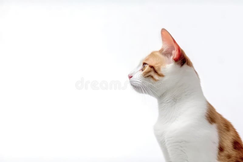 Cat Japanese Bobtail in Profile on White Background. Empty Space ...