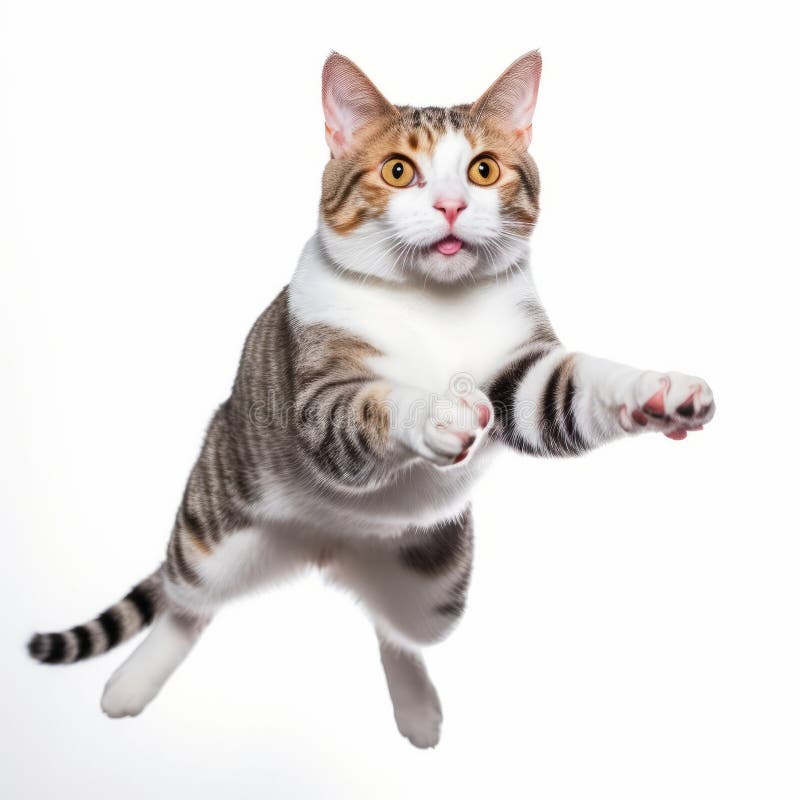 Cat that is Jumping in the Air with Its Paws Out and it S Eyes Wide ...