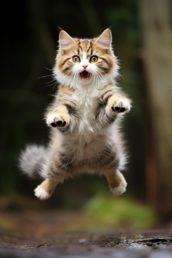 A Cat Jumping in the Air with Its Paws Up Stock Image - Image of ...