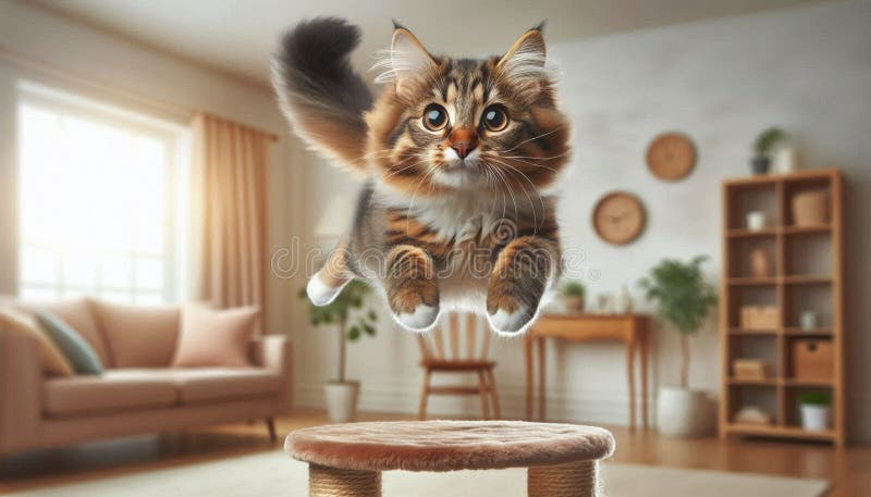 Cat Jumping Mid-air Looking at Camera Stock Illustration - Illustration ...