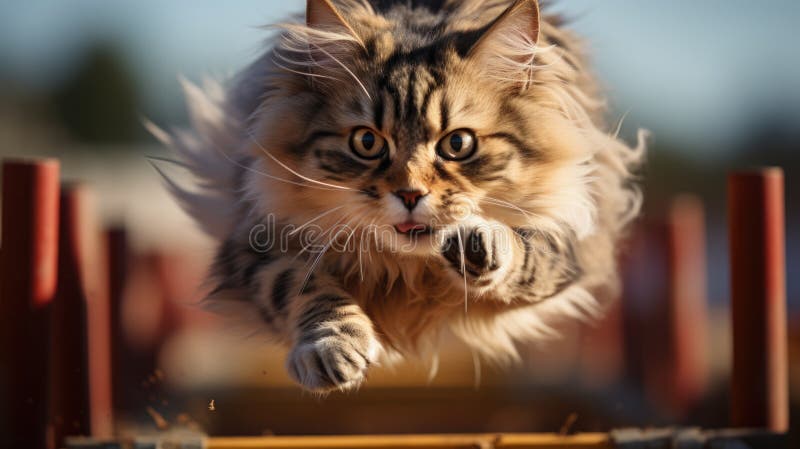 A Cat Jumping Over a Rail. Generative AI Image. Stock Illustration ...