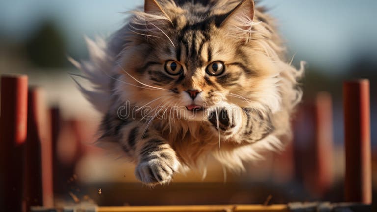 A Cat Jumping Over a Rail. Generative AI Image. Stock Illustration ...