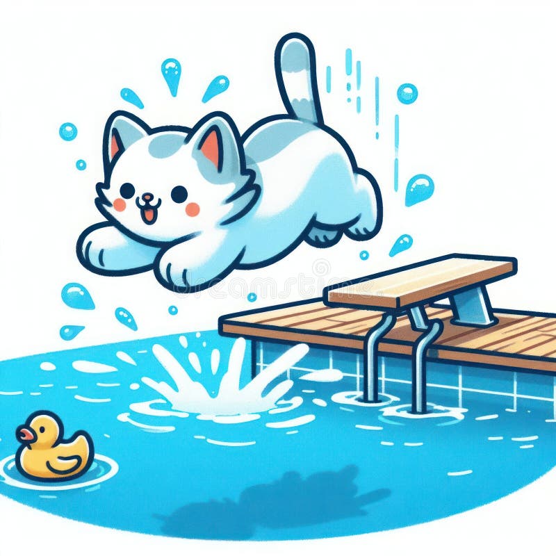 Cat jumping into the pool. stock illustration. Illustration of playful ...