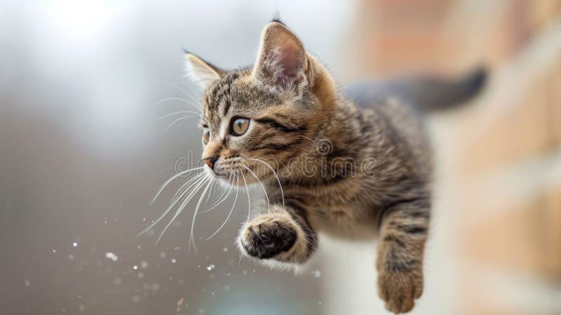 A Cat is Jumping Up and Down on a Brick Wall, AI Stock Image - Image of ...