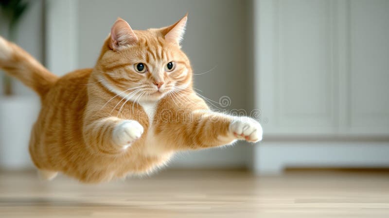 A Cat is Jumping Up To Catch a Toy on the Floor, AI Stock Photo - Image ...