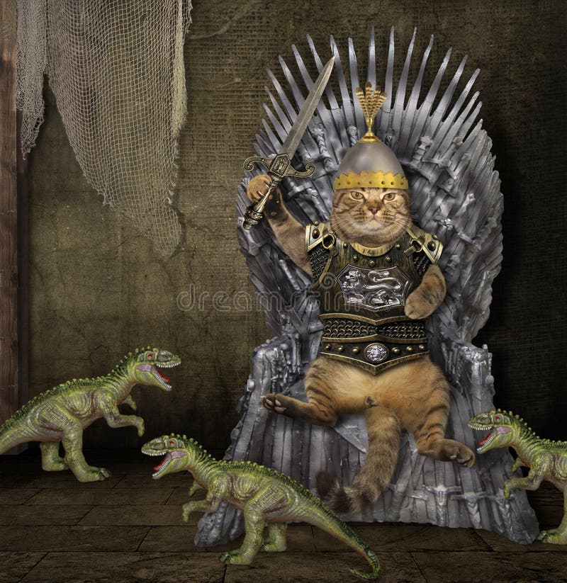Cat on the Iron Throne and Dragons Stock Image - Image of knight ...