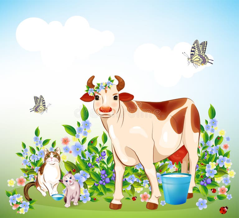 Cat, kitten and cow stock vector. Illustration of agricultural - 19419218
