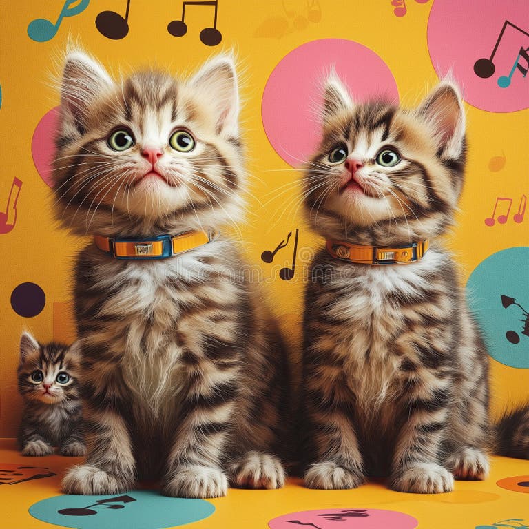 Cat Kitten Funky Disco Music Character Seamless Pattern Stock ...