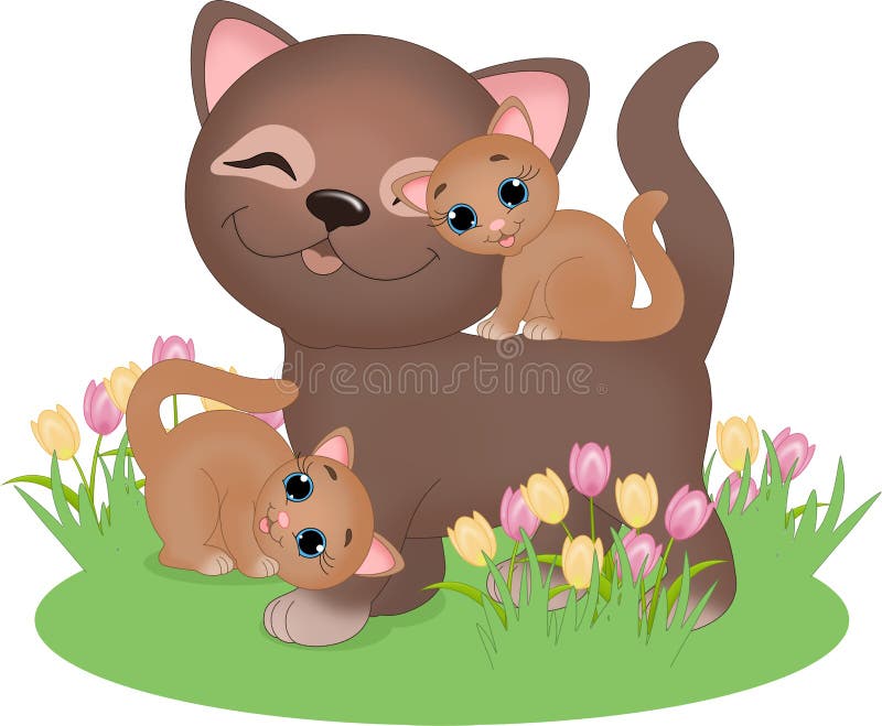 Cat and kittens stock vector. Illustration of pussycat - 35371419