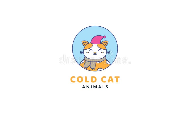 Cat or Kitty or Kitten Cold Smile Cute Cartoon Logo Vector Illustration ...