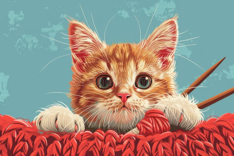 Cat Knits with Wool Threads Stock Photo - Image of domestic, snowflakes ...