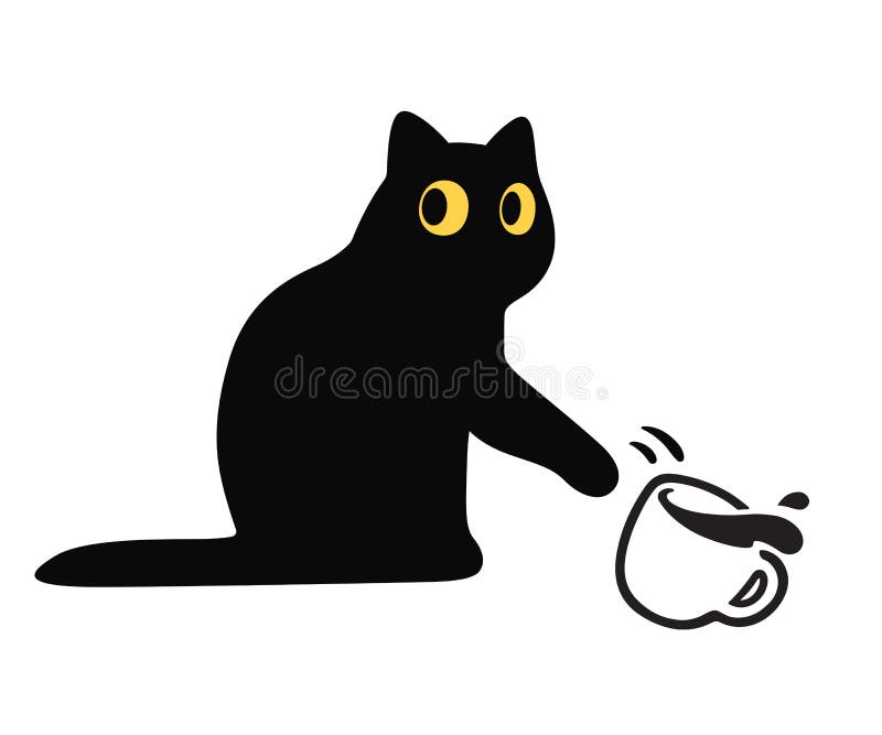 Cat knocking cup off table stock vector. Illustration of doodle - 238445029