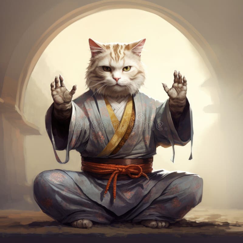 Cat in the Kun fu pose stock illustration. Illustration of humorous ...