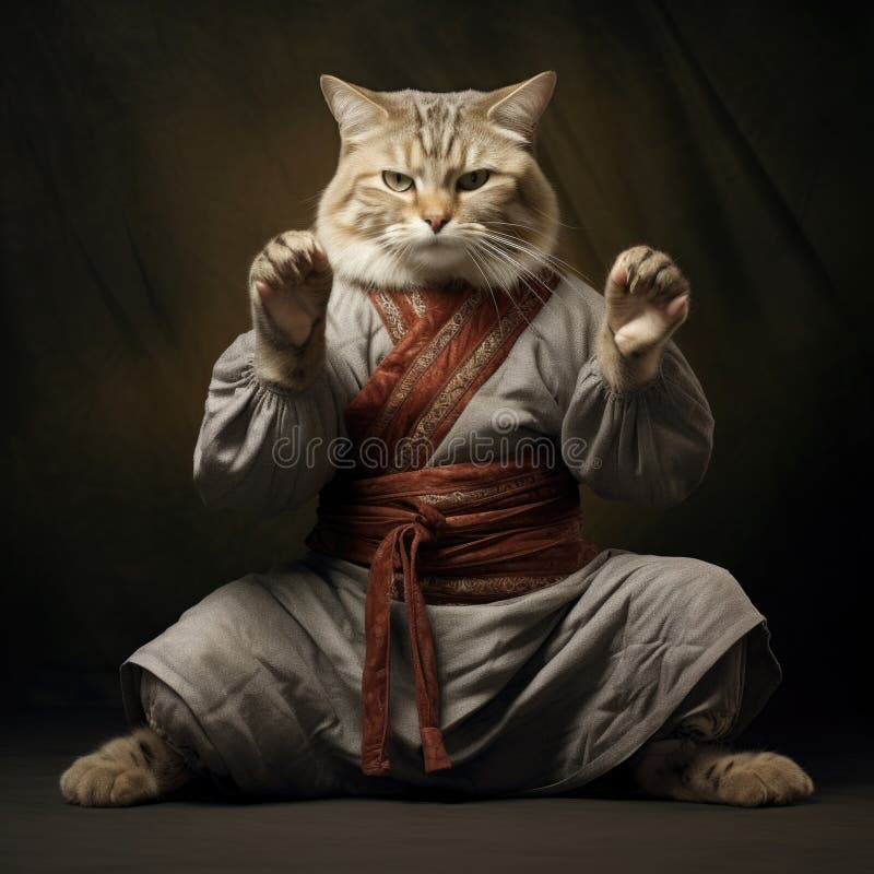 Cat in the Kun fu pose stock illustration. Illustration of humoristic ...