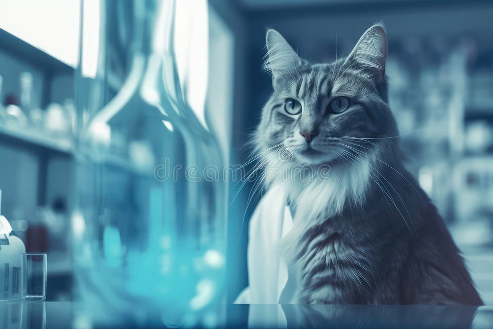 A Cat in a Lab or a Hospital. Generative AI Stock Illustration ...