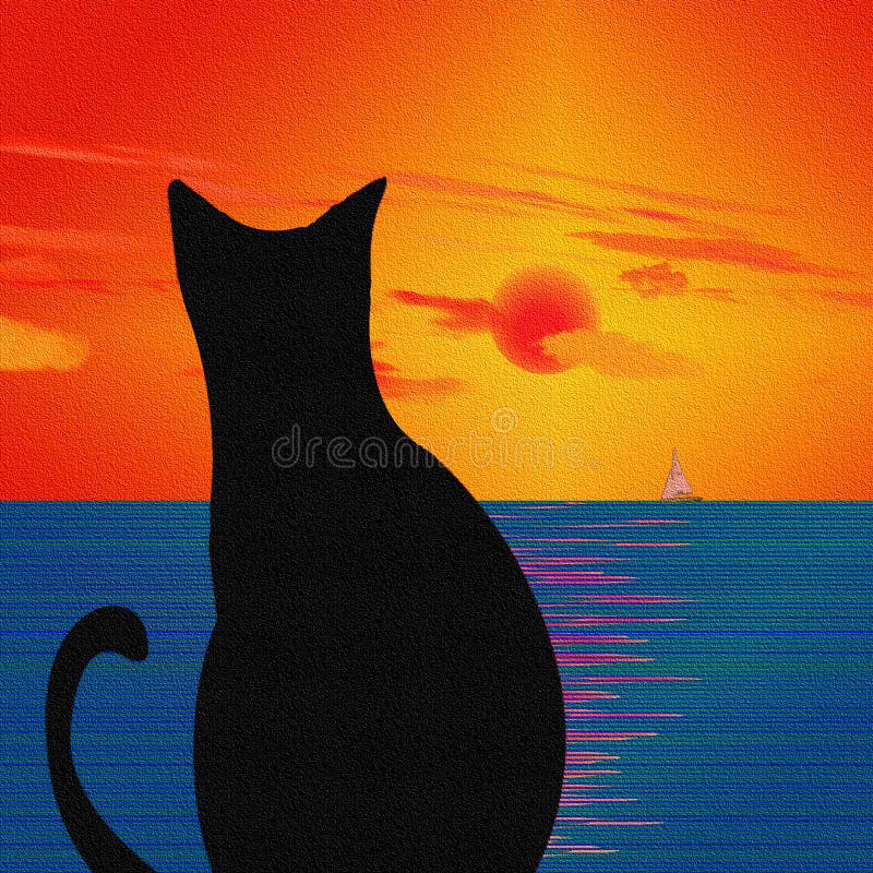Cat and Landscape stock illustration. Illustration of outline - 20483613