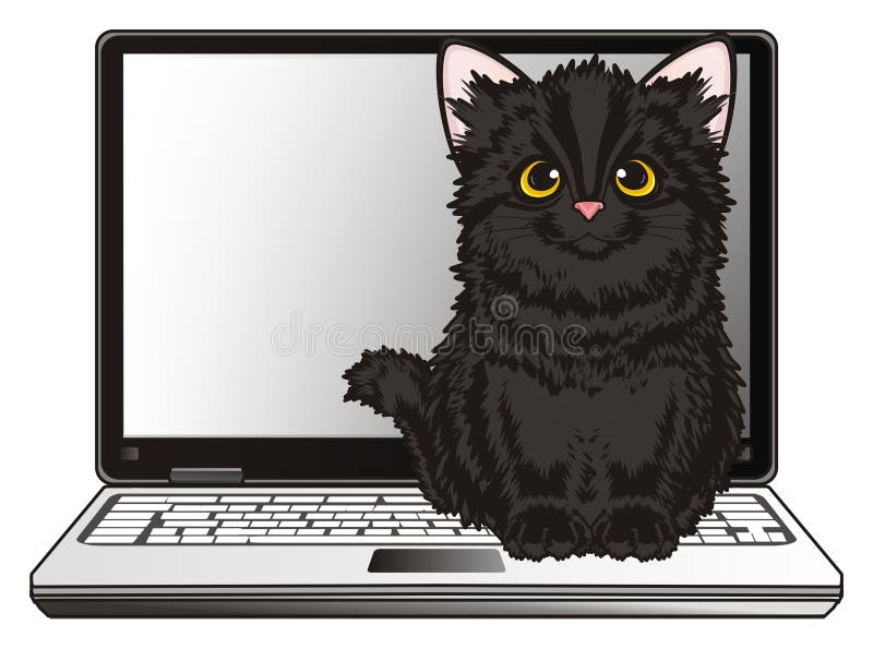 Kitten with laptop stock vector. Illustration of illustration - 54015635
