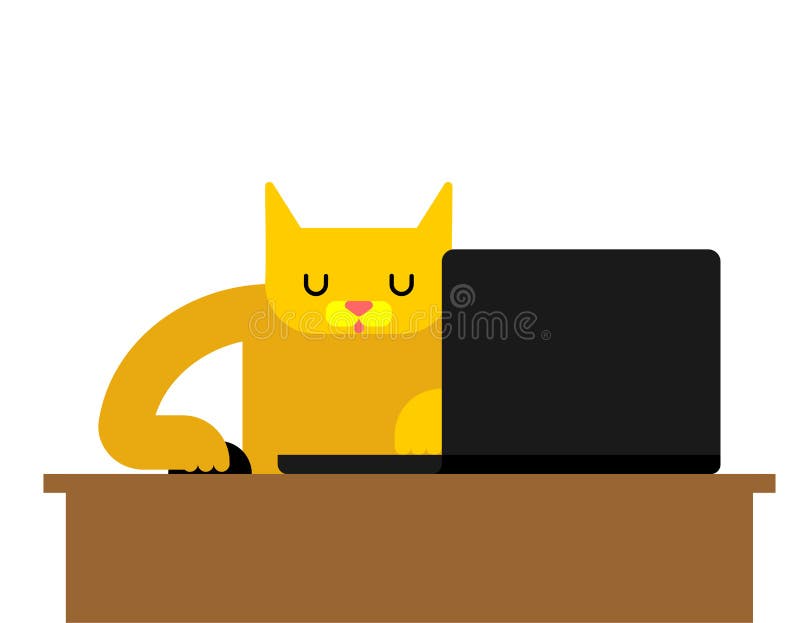 Cat Laptop Working. Pet and Notebook Stock Vector - Illustration of ...