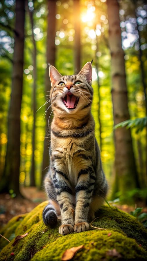 Cat laughs forest stock illustration. Illustration of symbol - 329048823
