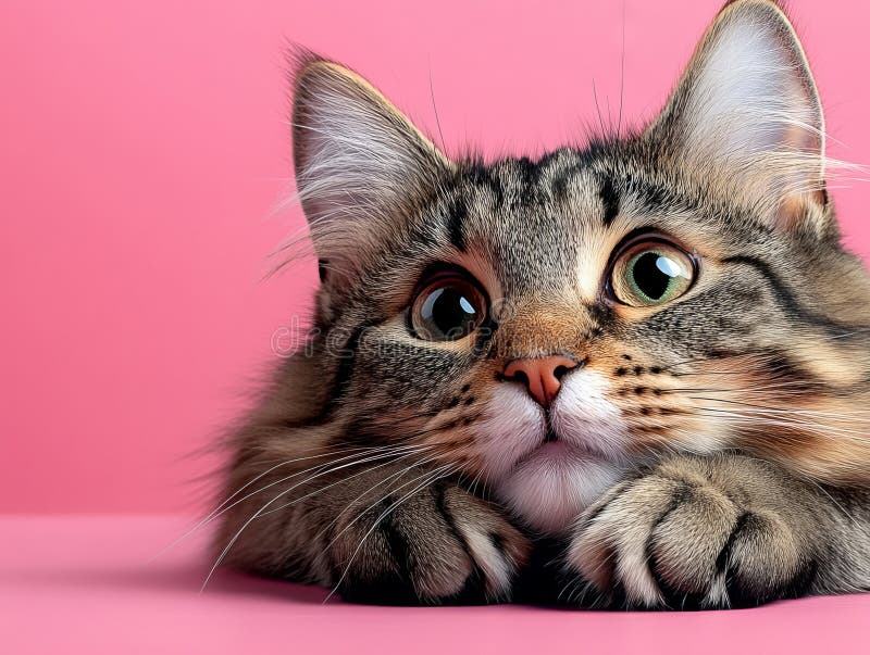 Cat Laying Down Pink Surface Looking Camera Stock Photos - Free ...