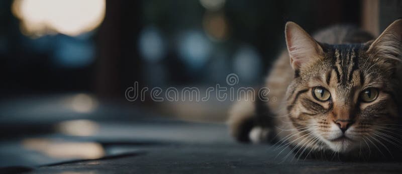 Cat Laying on Ground Looking at Camera Stock Illustration ...