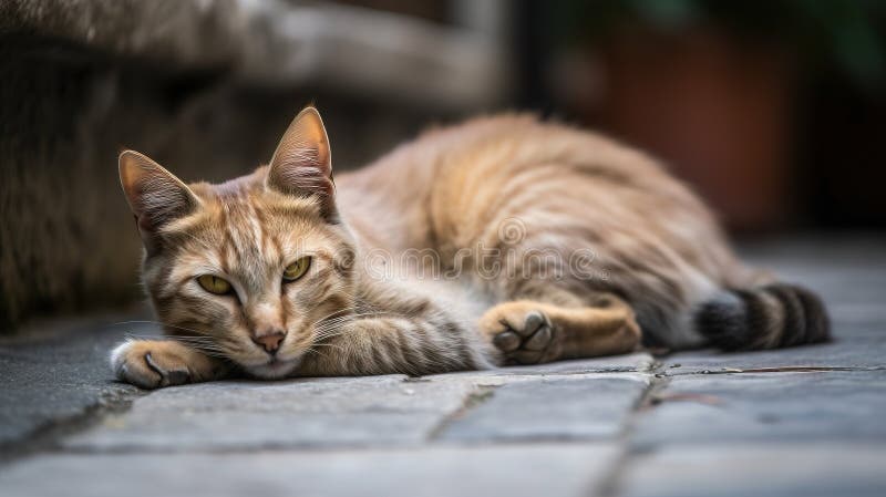 A Cat Laying on the Ground Next To a Planter Stock Illustration ...
