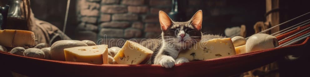 A Cat is Laying in a Hammock with Cheese. Generative AI Image. Stock ...