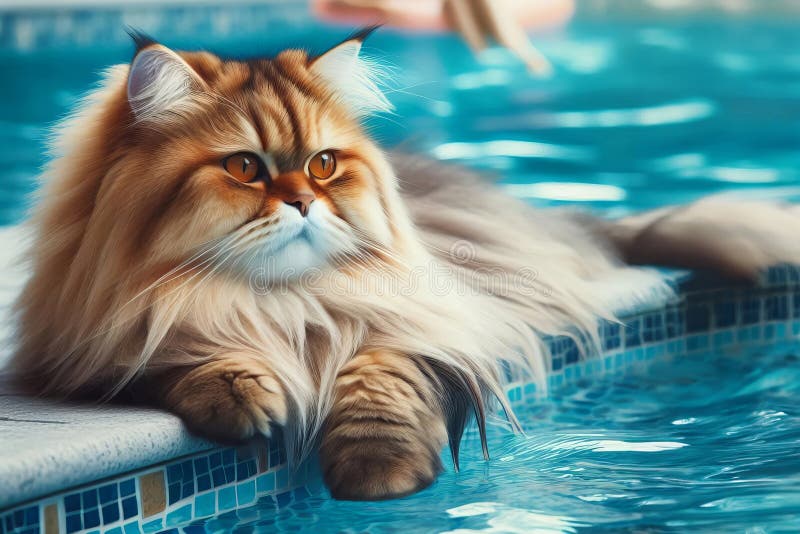 A Cat is Laying on a Ledge Next To a Pool of Water Stock Photo - Image ...