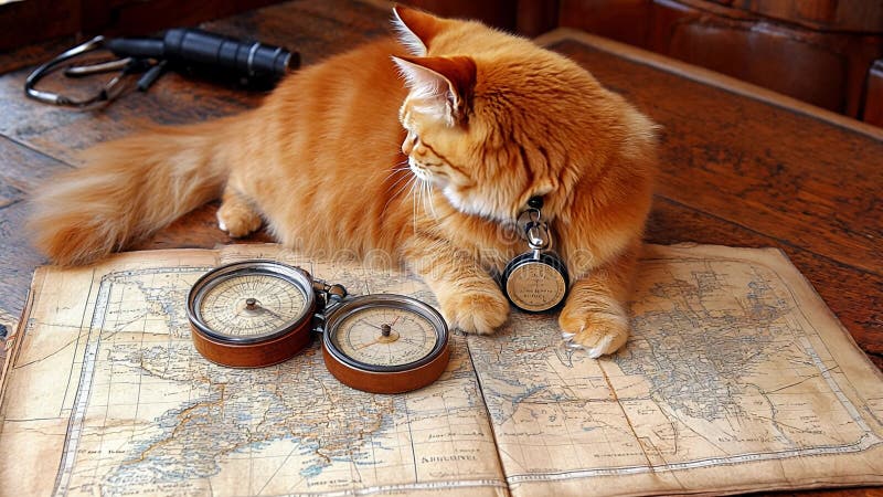 A Cat is Laying on a Map with Two Compasses on it Stock Footage - Video ...